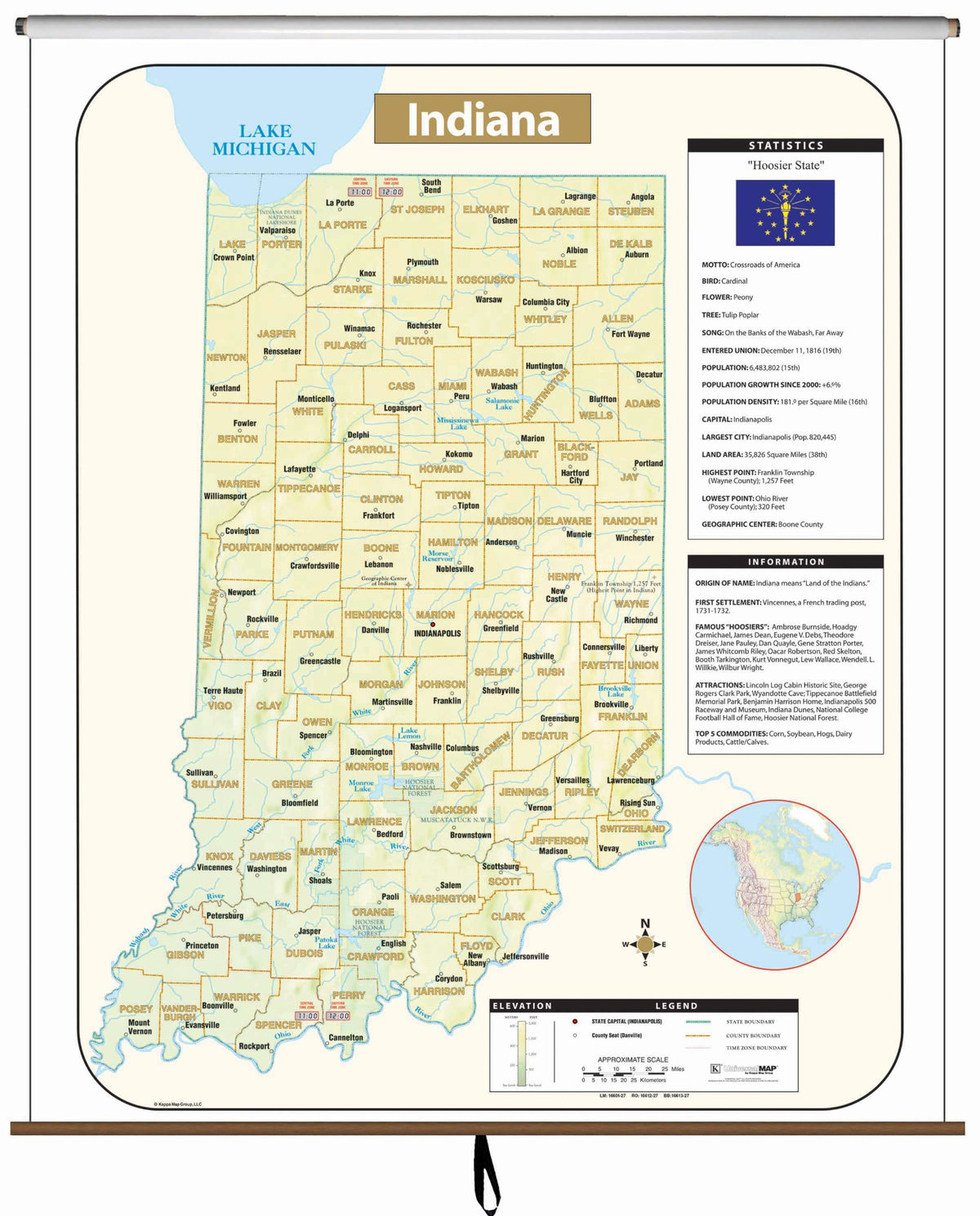 Indiana Large Scale Shaded Relief Wall Map – GeoMart