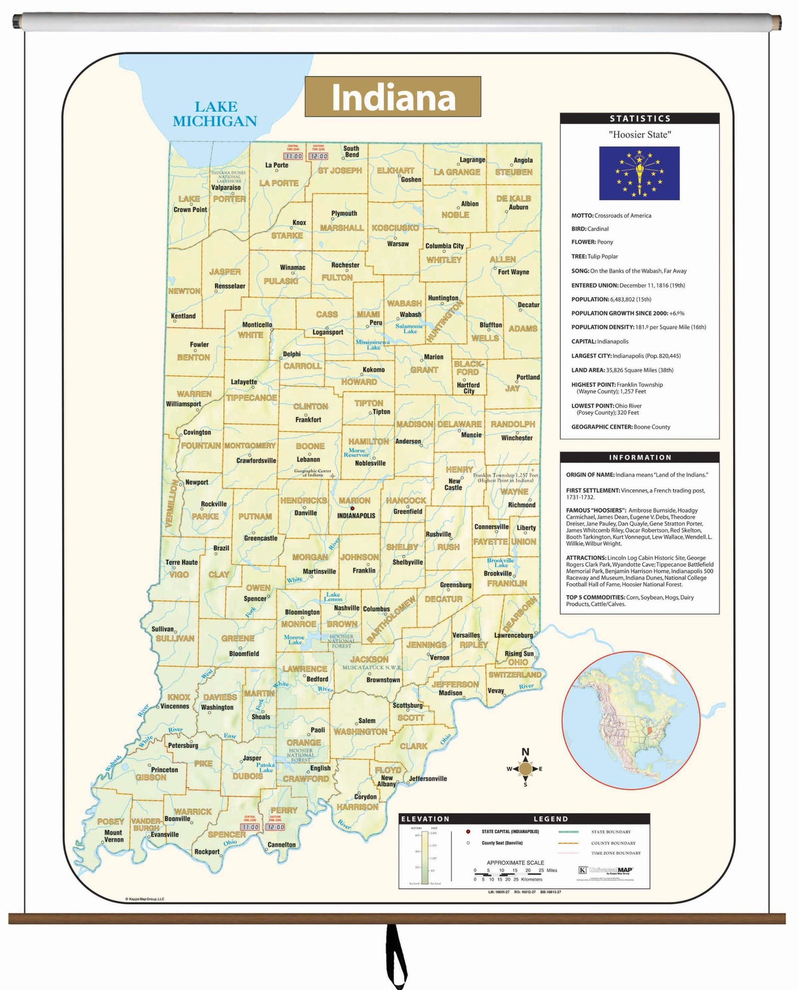 Indiana Large Scale Shaded Relief Wall Map – GeoMart