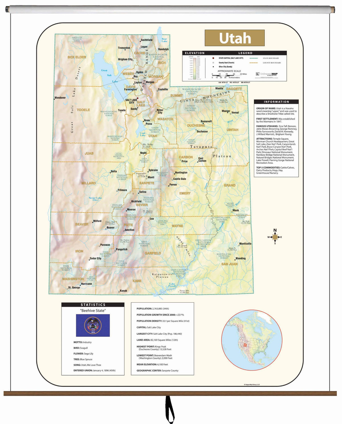 Utah Large Scale Shaded Relief Wall Map – GeoMart