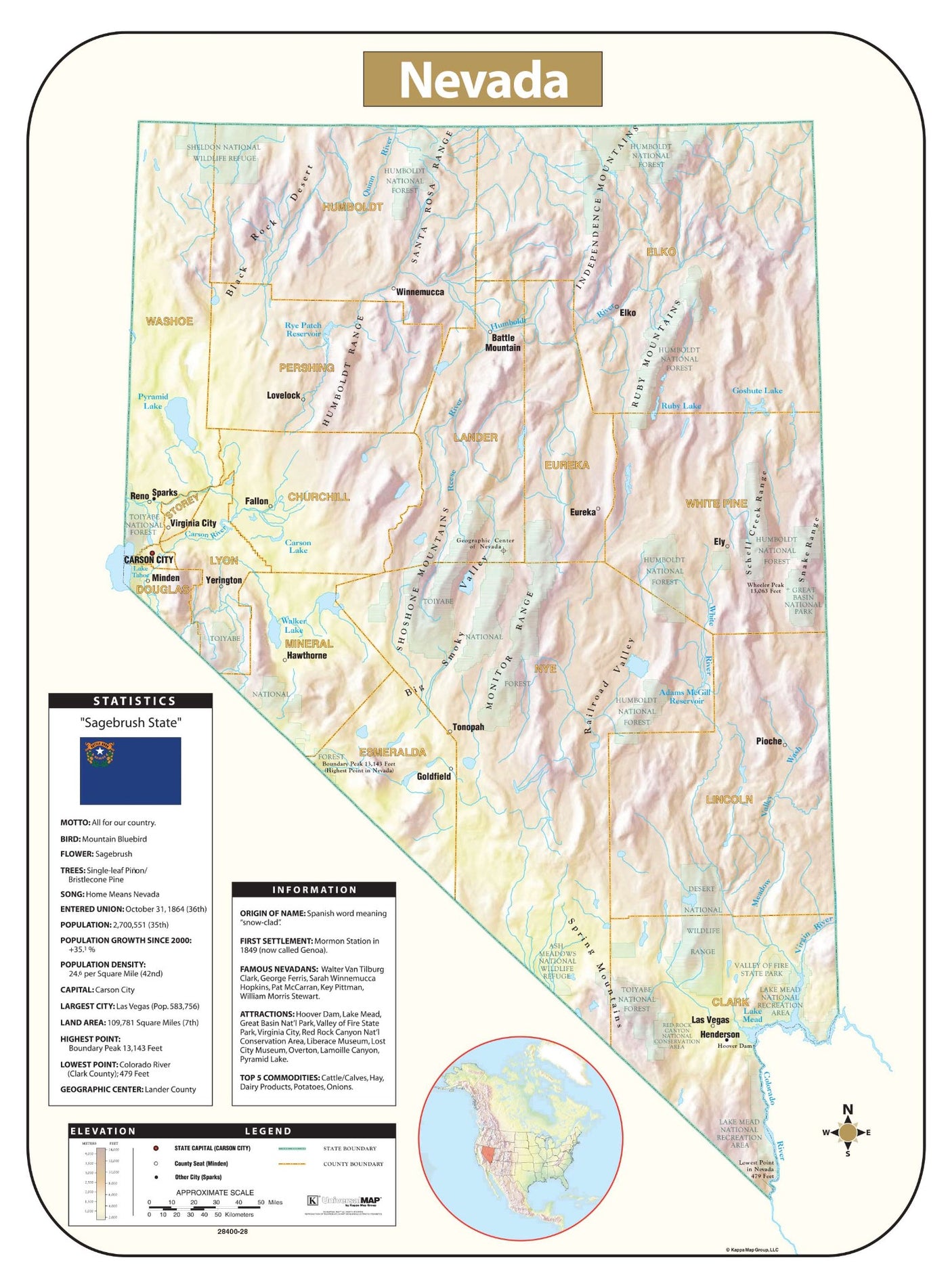 Nevada Shaded Relief Map – GeoMart