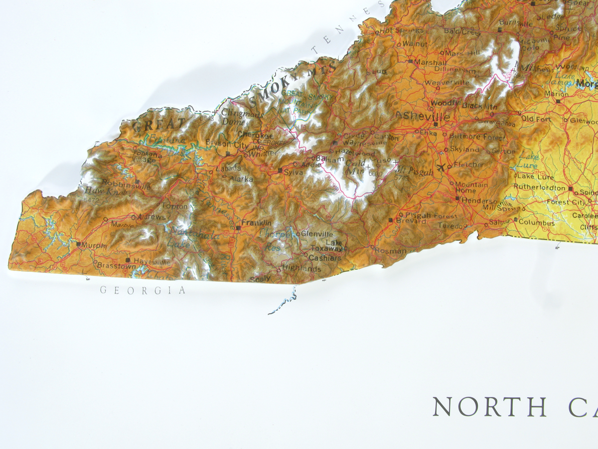North Carolina 3D Raised Relief Map – GeoMart