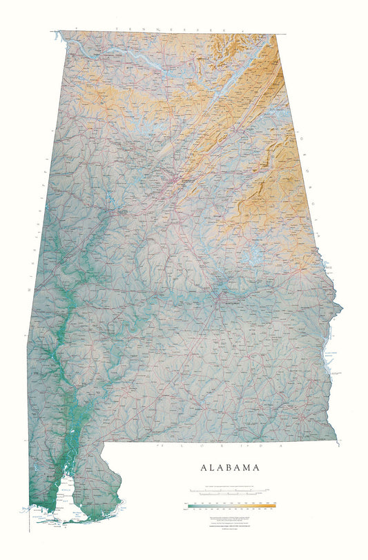 Alabama Topographic Wall Map by Raven Maps, 32"x49" – GeoMart