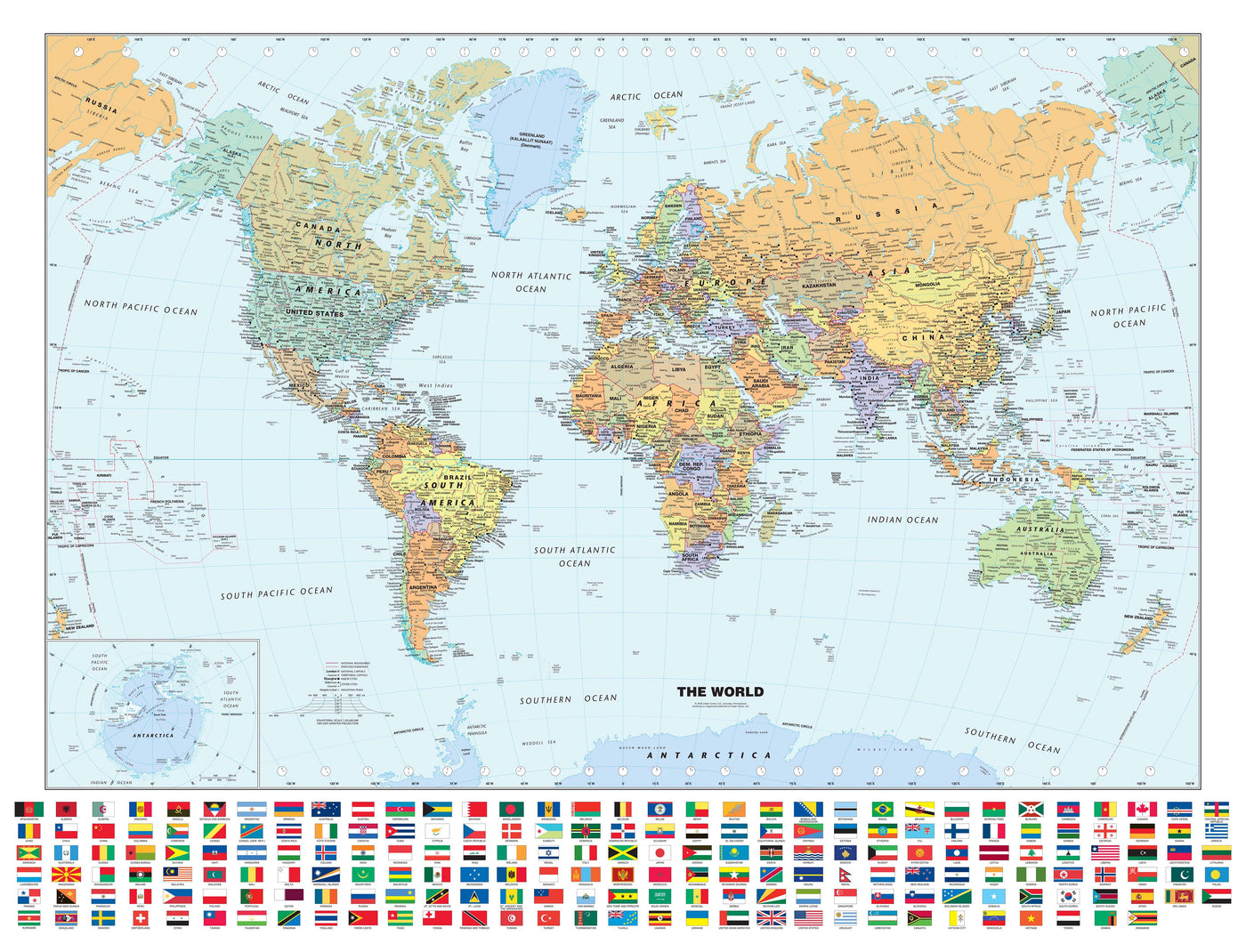 Classic US and World Map with Flags Classroom Pull Down 2 Map Bundle ...