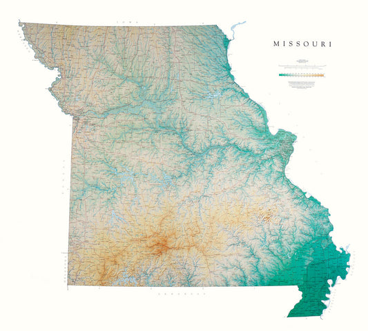 Missouri Topographical Wall Map by Raven Maps, 42" x 46" – GeoMart