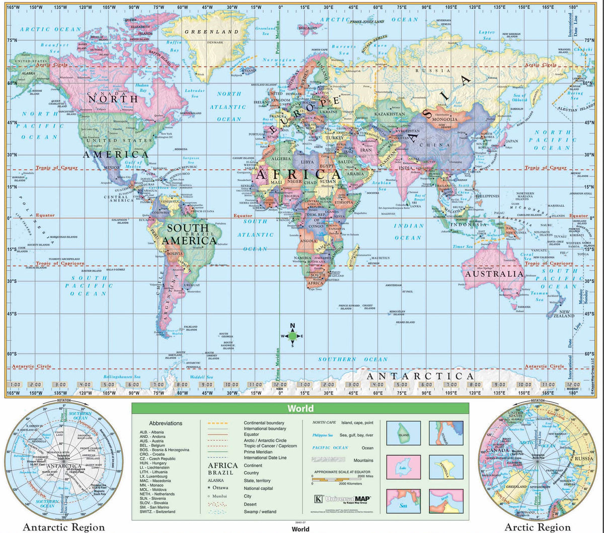 US/World Stacked Pull Down Classroom Wall Maps for Schools – GeoMart